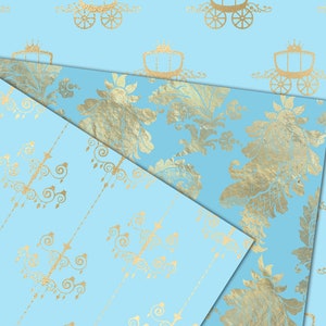 Blue and Gold Princess Digital Paper, Seamless Princess Backgrounds ...
