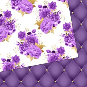 Purple and Gold Floral Digital Paper, Lavender and Gold Printable ...