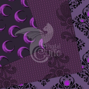 Purple Gothic Digital Paper, Seamless Skull Damask Halloween Patterns ...
