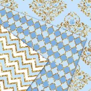 Blue and Gold Glitter Digital Paper, Seamless Scrapbook Patterns ...