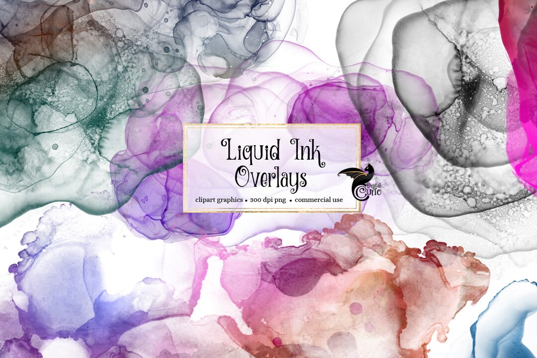 Liquid Ink Overlays, Watercolor Texture Clipart (PNG Digital Overlays ...