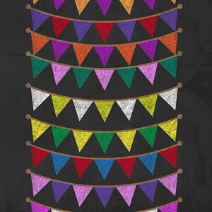 56 Chalkboard Multicolor Bunting Banners Clip Art, PNG Clipart Set ...