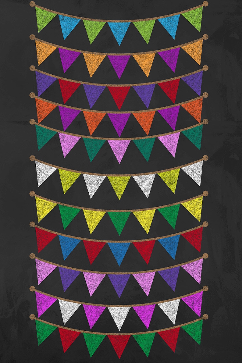 56 Chalkboard Multicolor Bunting Banners Clip Art PNG Clipart - Etsy