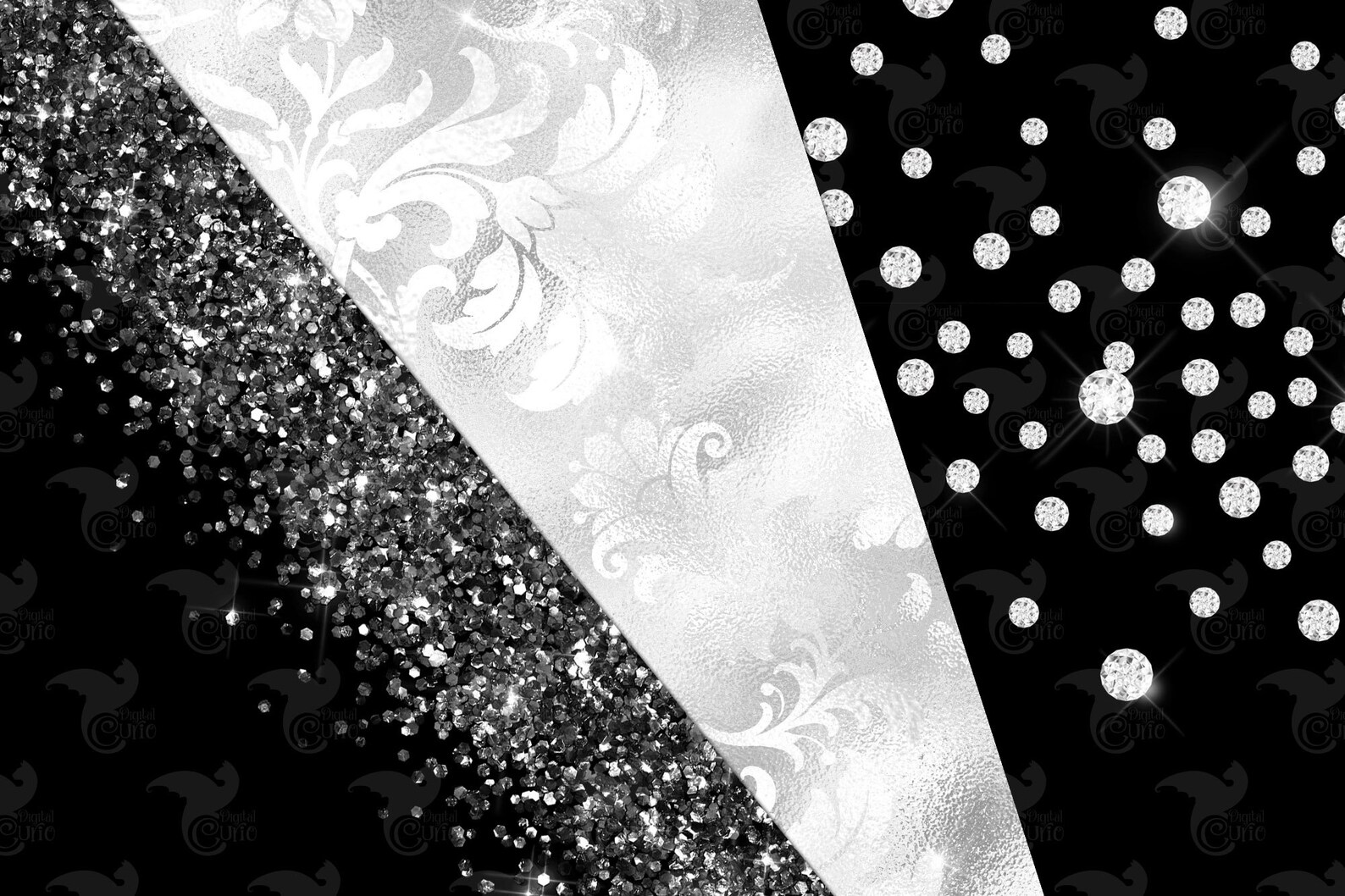 Black and White Glam Digital Paper Seamless Foil Glitter Glam - Etsy