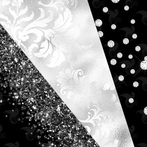 Black and White Glam Digital Paper, Seamless Foil Glitter Glam ...