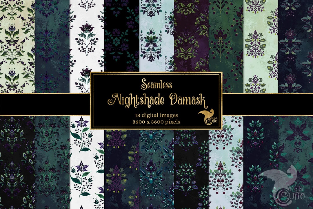 Nightshade Damask Digital Paper - Seamless Gothic Background Patterns ...
