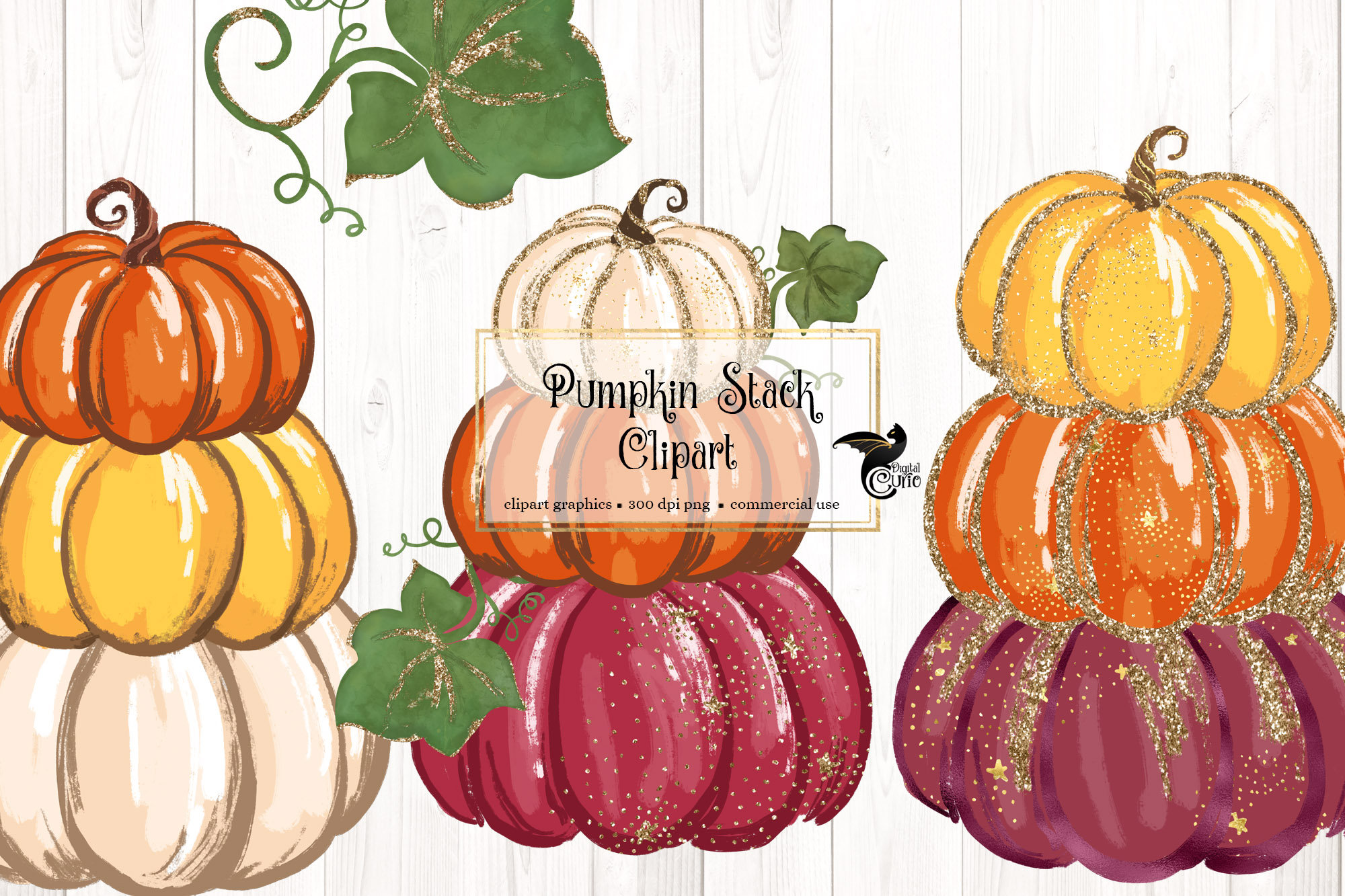 Pumpkins Stack Clip Art Sparkling Gold Glitter Stacked - Etsy