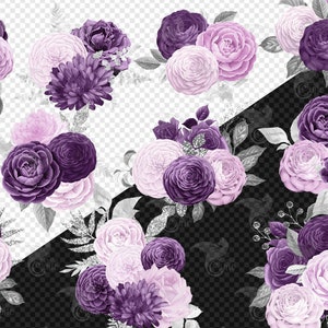 Purple and Silver Floral Bouquets Clipart, Digital Instant Download ...