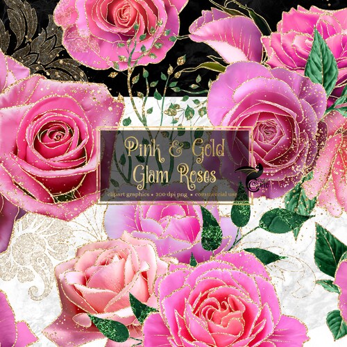 Aqua and Gold Floral Clip Art Digital Instant Download | Etsy