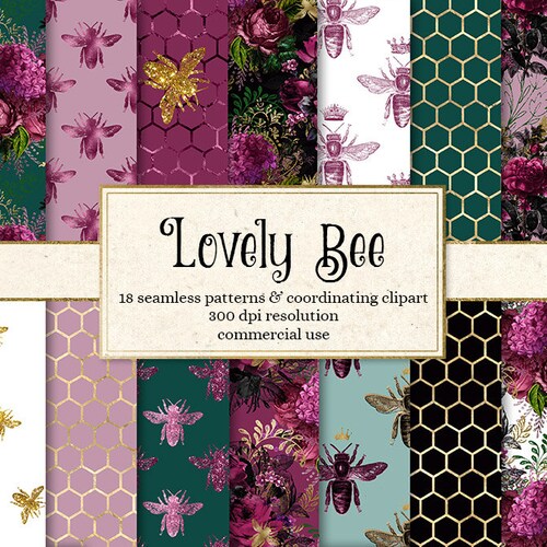 Lovely Bee Digital Paper Gold Bee Clipart Seamless Patterns | Etsy