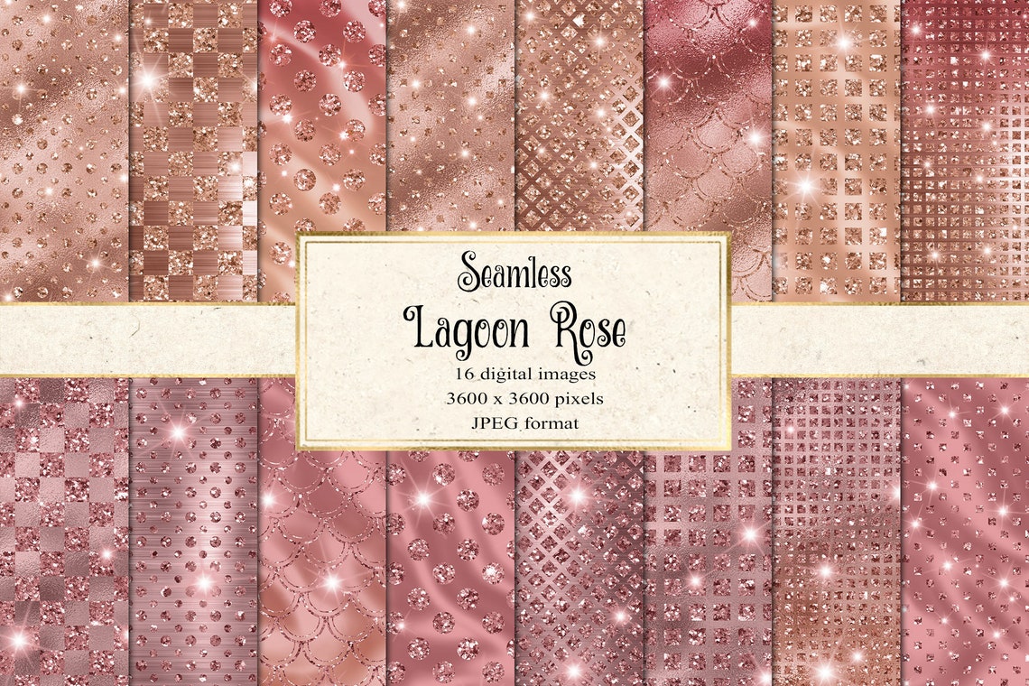 Lagoon Rose Digital Paper, Mermaid Glitter Texture Backgrounds ...
