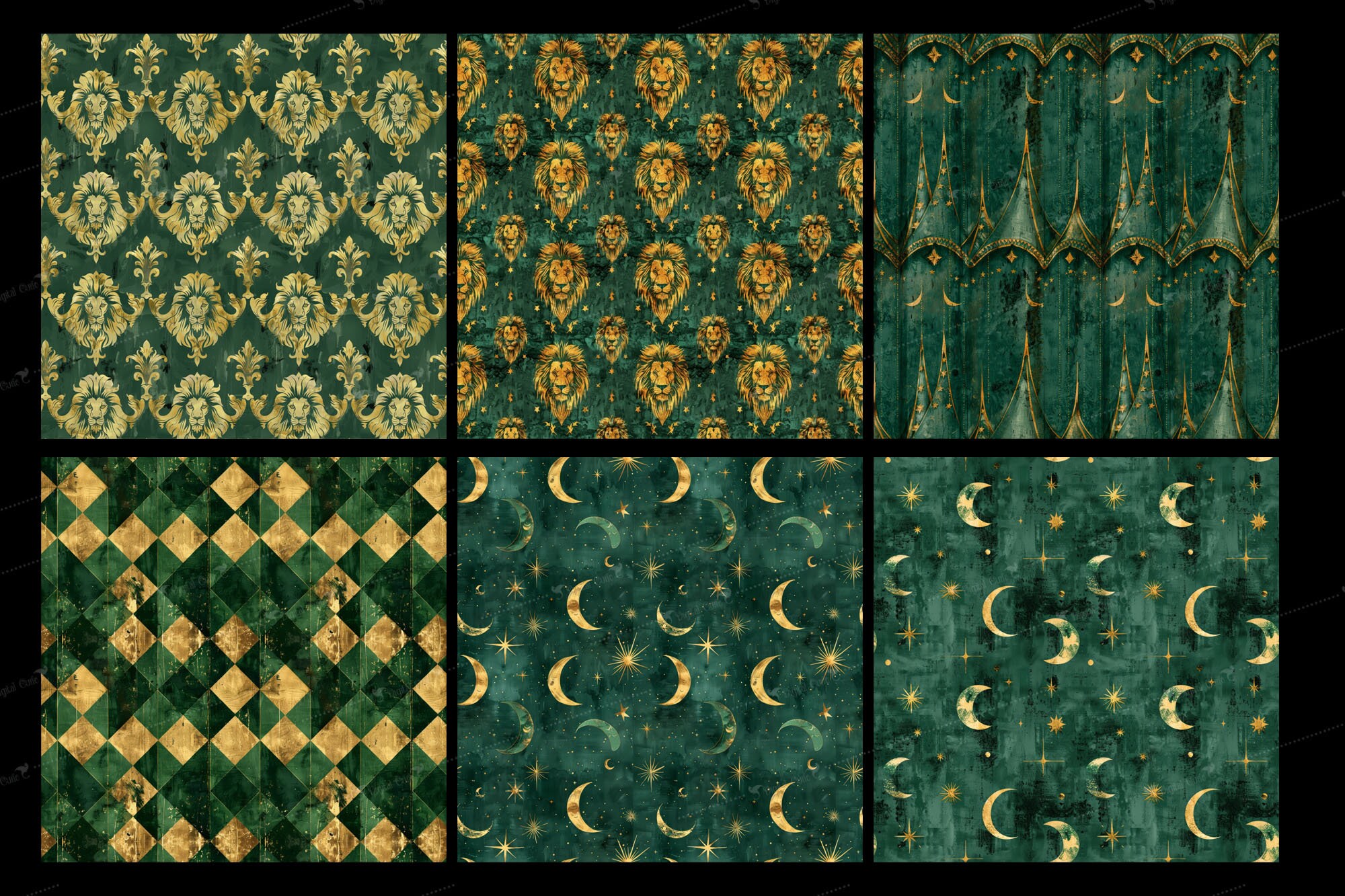 Vintage Circus Digital Paper, Gold Green Textures (digital Download) - Etsy
