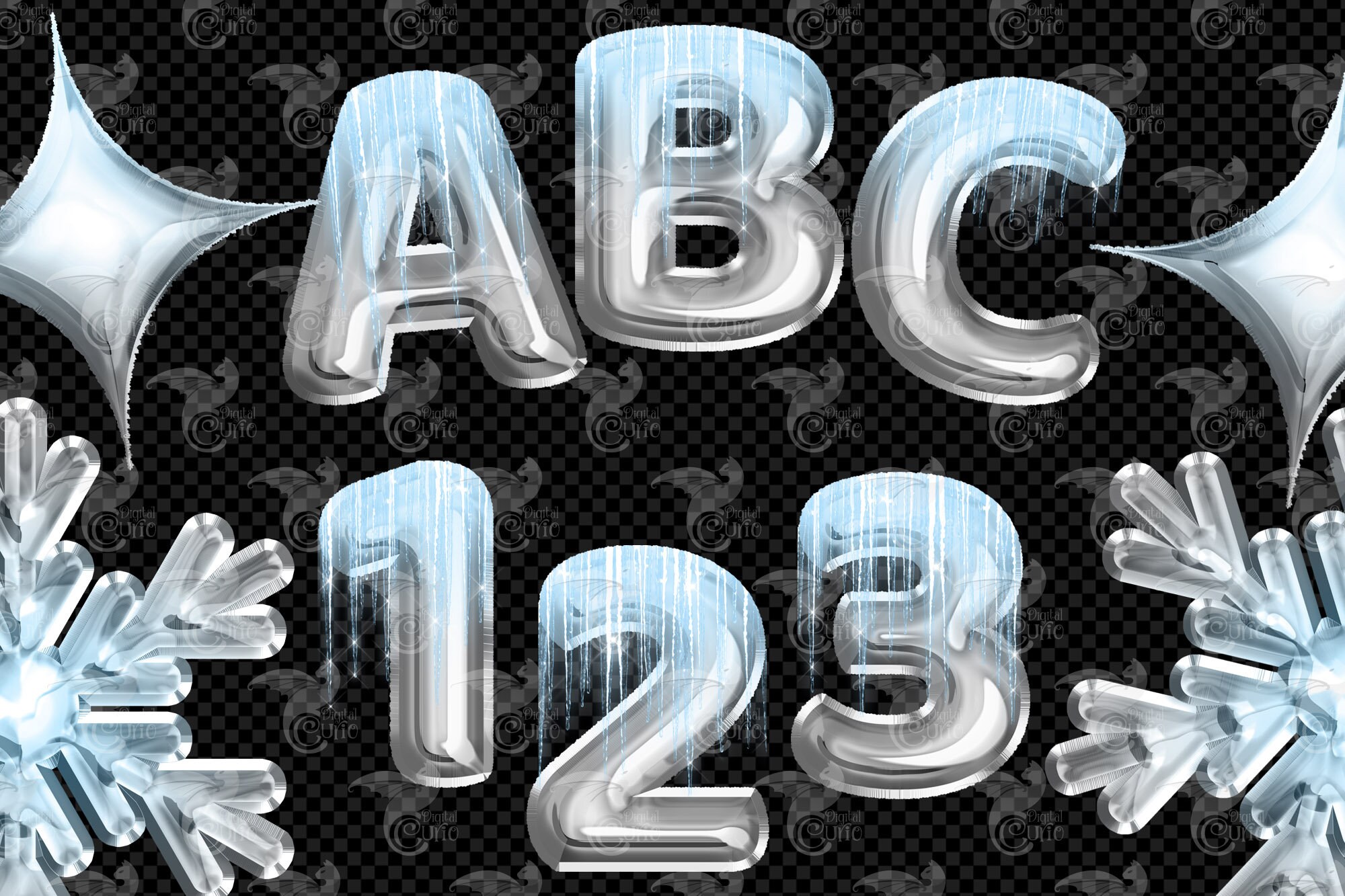 Silver Icicle Foil Balloon Alphabet Clip Art Glitter | Etsy