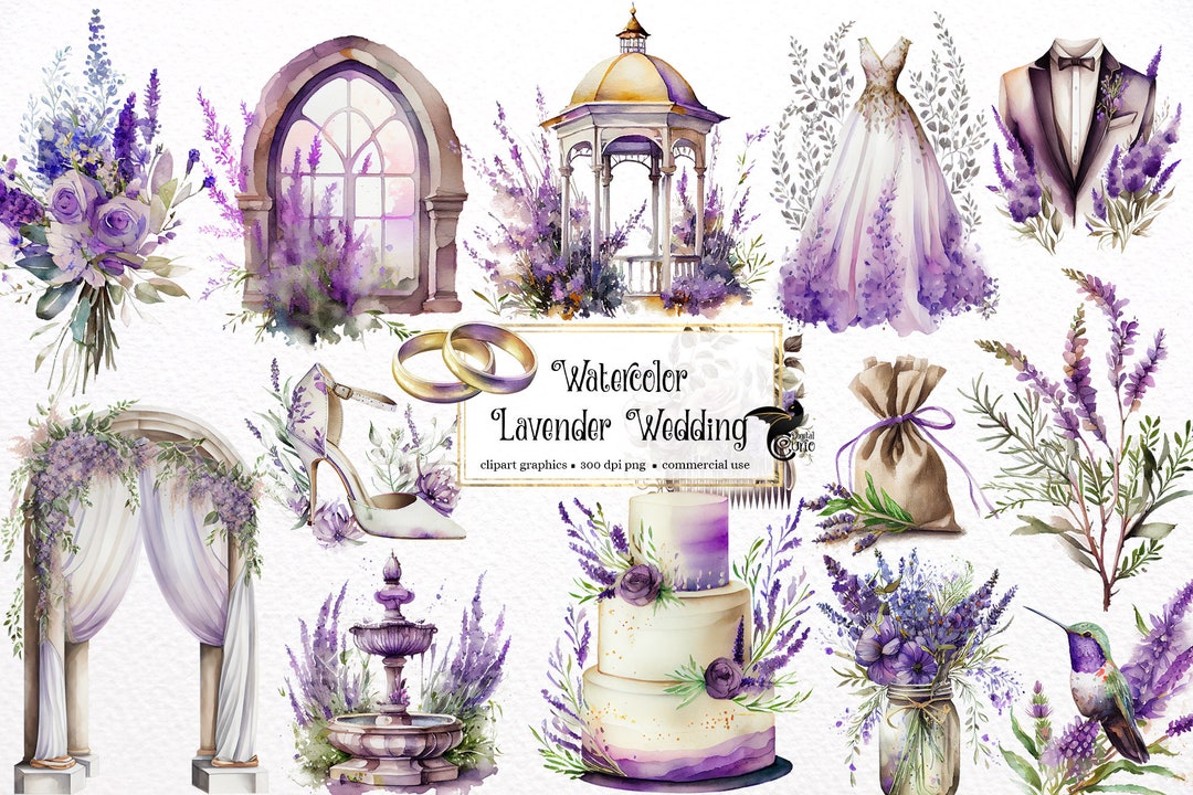 Watercolor Lavender Wedding Clipart Provence French Floral Wedding PNG ...
