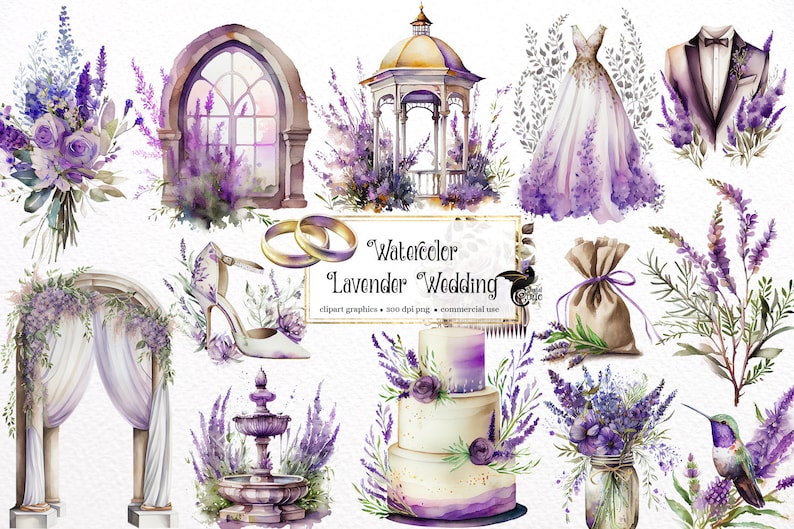 Watercolor Lavender Wedding Clipart Provence French Floral - Etsy