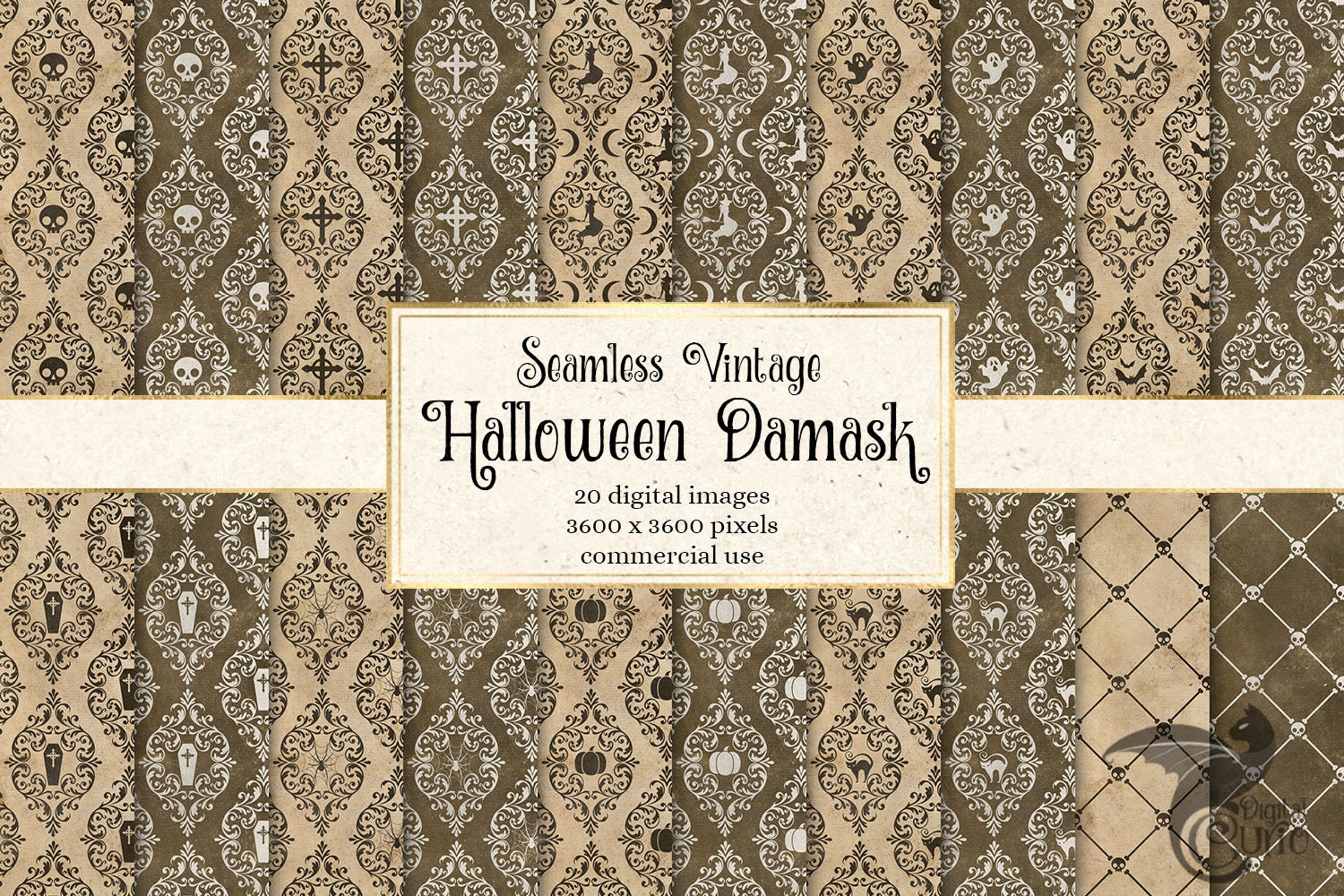 Vintage Halloween Damask Digital Paper Seamless Patterns and - Etsy