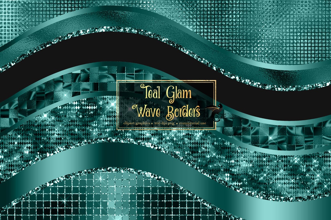 Teal Wave Borders Clipart - Seamless Glitter and Foil Metallic Luxury ...