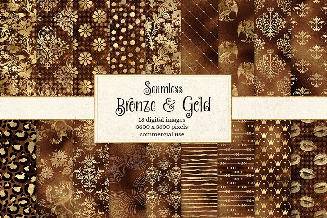 Bronze and Gold Digital Paper, Seamless Gold and Bronze Patterns, Foil ...
