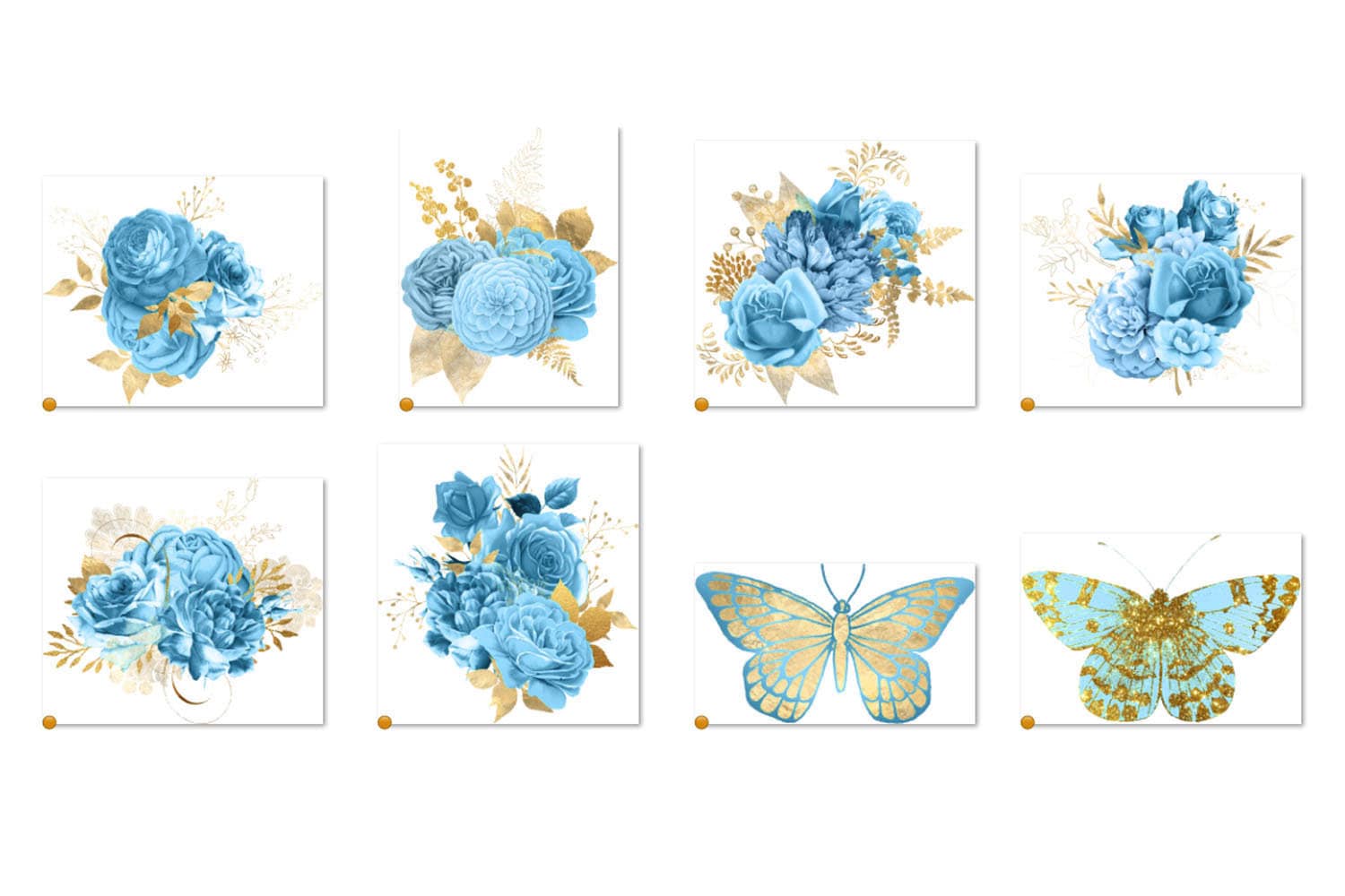Blue and Gold Floral Clip Art Digital Instant Download - Etsy