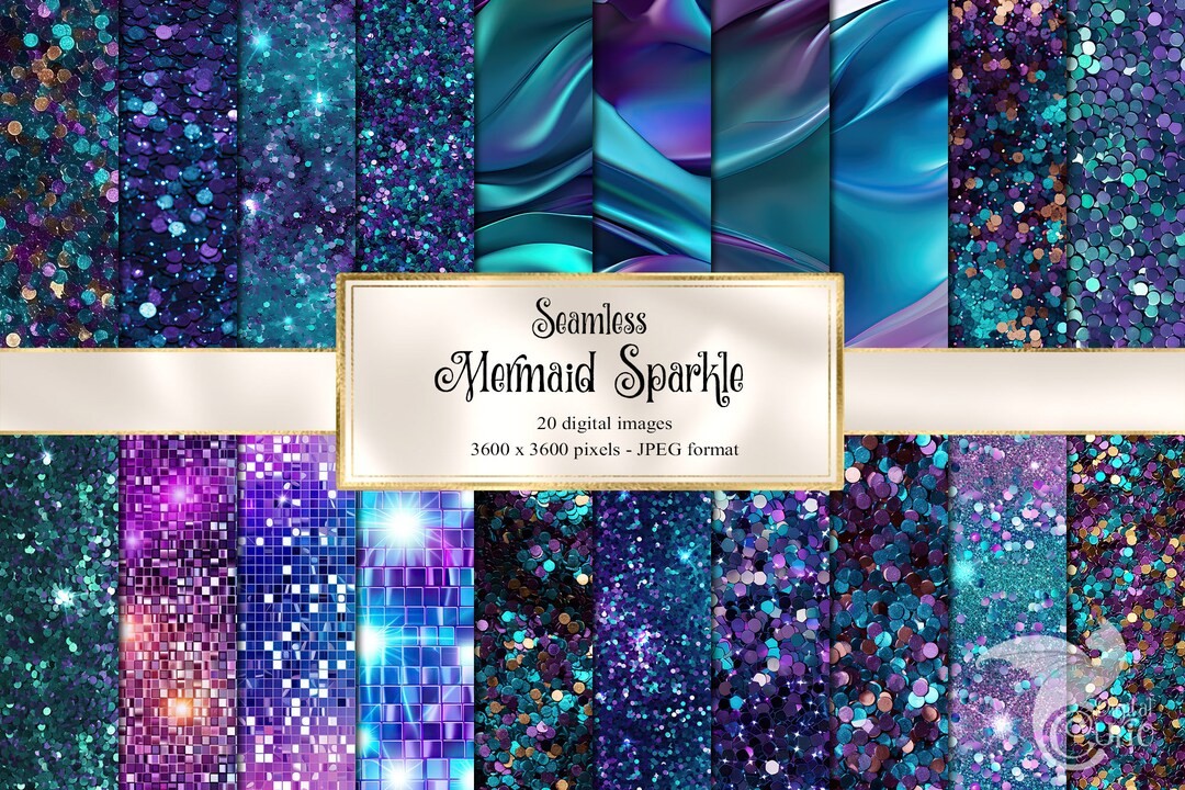 Mermaid Sparkle Digital Paper, Seamless Scale Textures (digital ...
