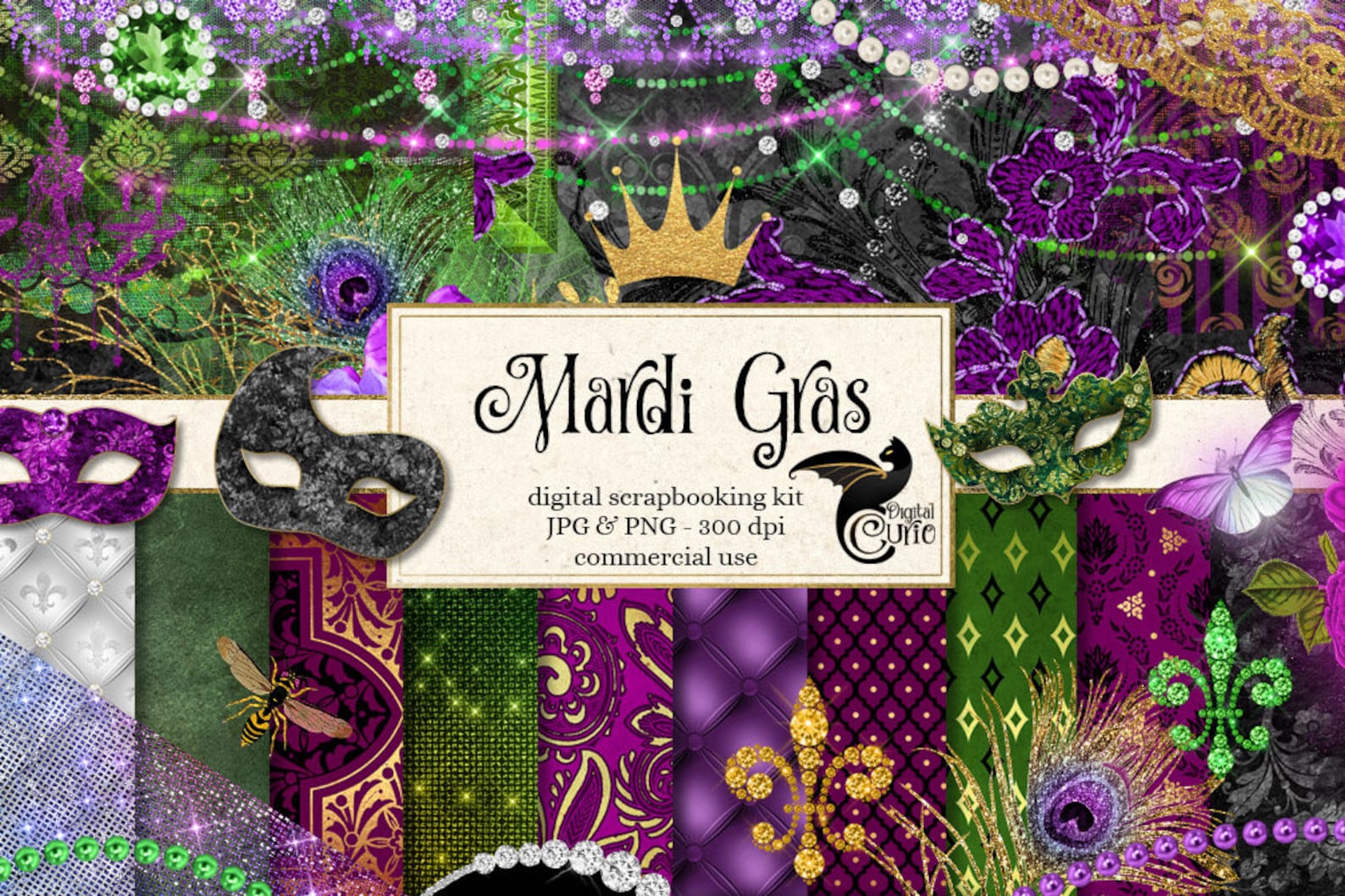 Mardi Gras Digital Scrapbooking Kit Digital Papers Mask - Etsy