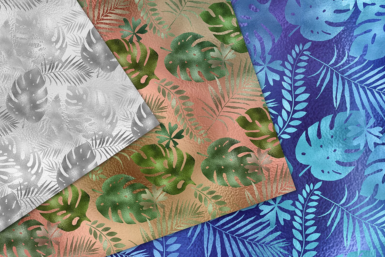 Iridescent Tropical Leaves Digital Paper, Jungle Textures (digital ...