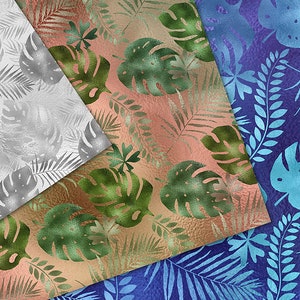 Iridescent Tropical Leaves Digital Paper, Seamless Jungle Leaf Textures ...