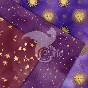 Dark Fantasy Watercolor Digital Paper – Celestial Gold Foil (seamless ...