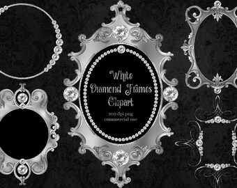 Oval Diamond Frames Clipart. Silver, White Gem Frames, Overlay ...