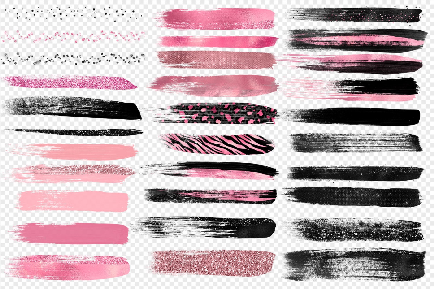 Pink & Black Glitter Brush Strokes Clipart (PNG, Commercial Use) - Etsy