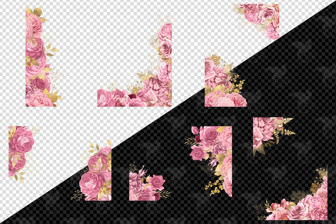 5x7 Pink and Gold Floral Overlays for Invitations Planners - Etsy