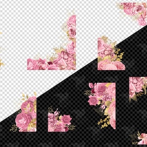 5x7 Pink and Gold Floral Overlays for Invitations, Planners, Journal ...