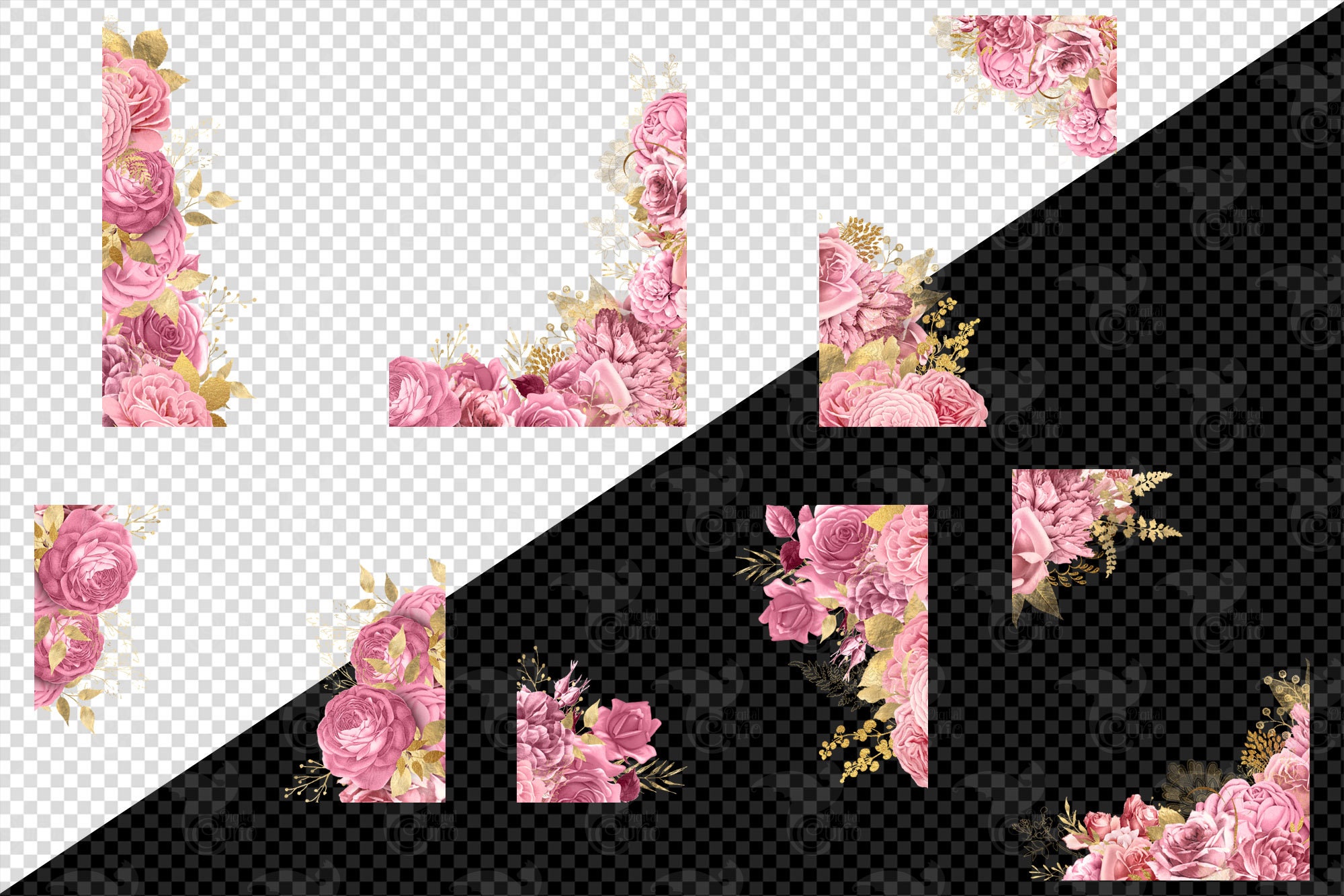 5x7 Pink and Gold Floral Overlays for Invitations Planners - Etsy