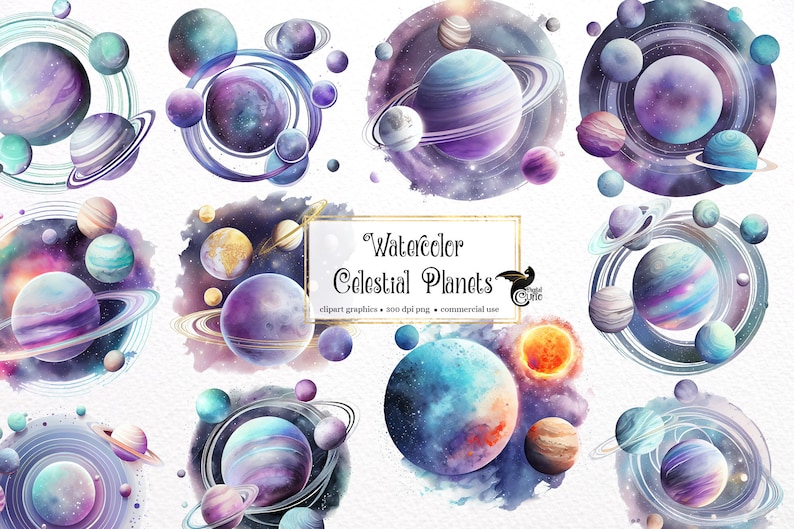 Watercolor Planet Clipart – Celestial Solar System (PNG Digital ...
