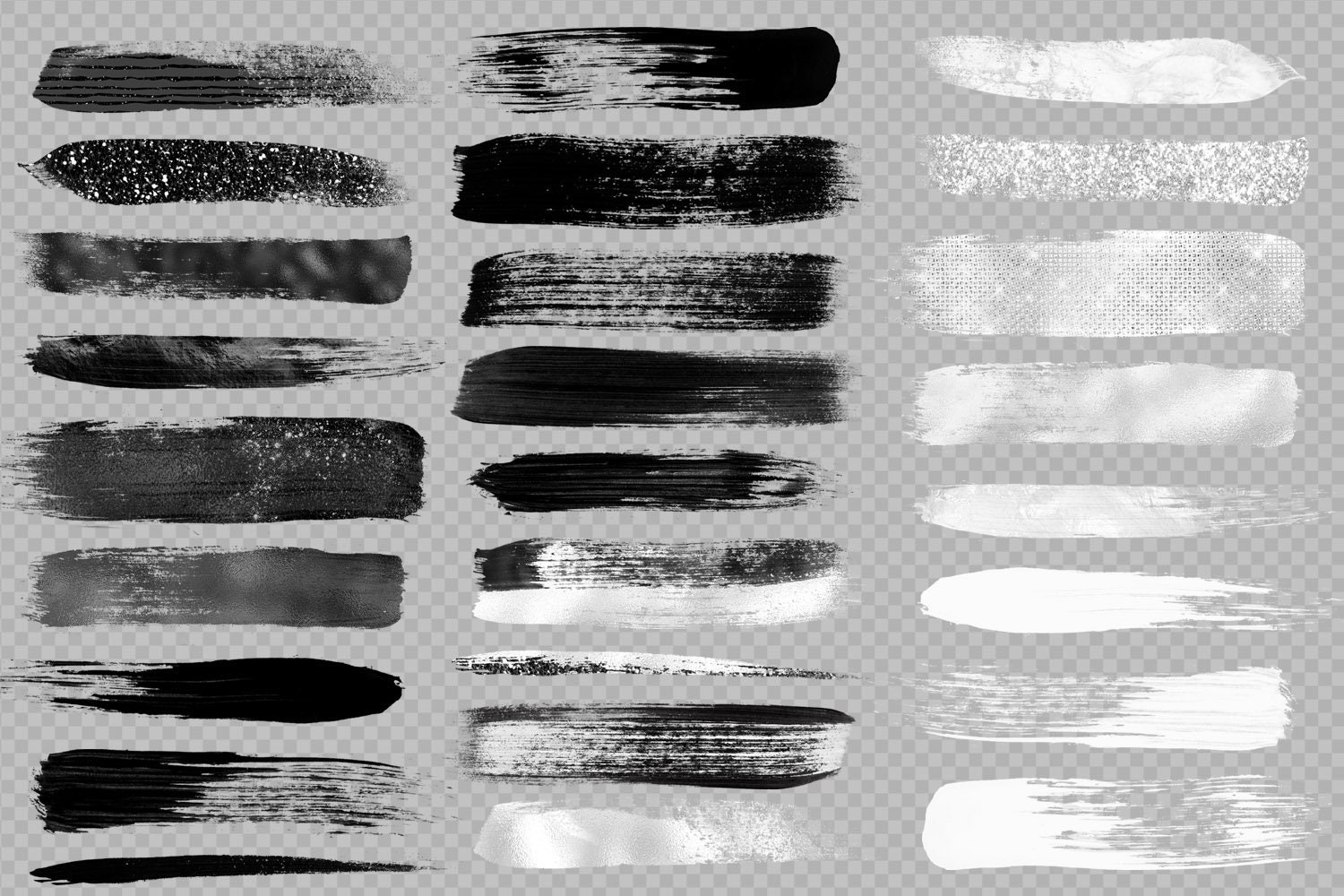 Black and White Brush Strokes Clipart With Black Glitter and - Etsy