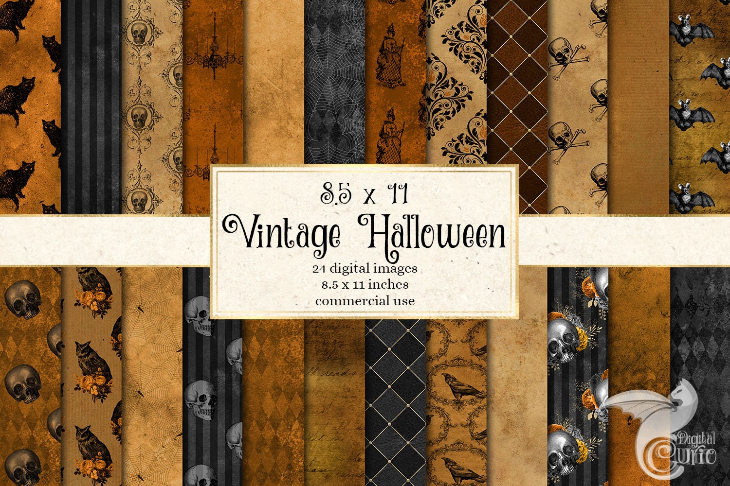 antique skull and vintage patterns printable halloween scrapbook paper ...
