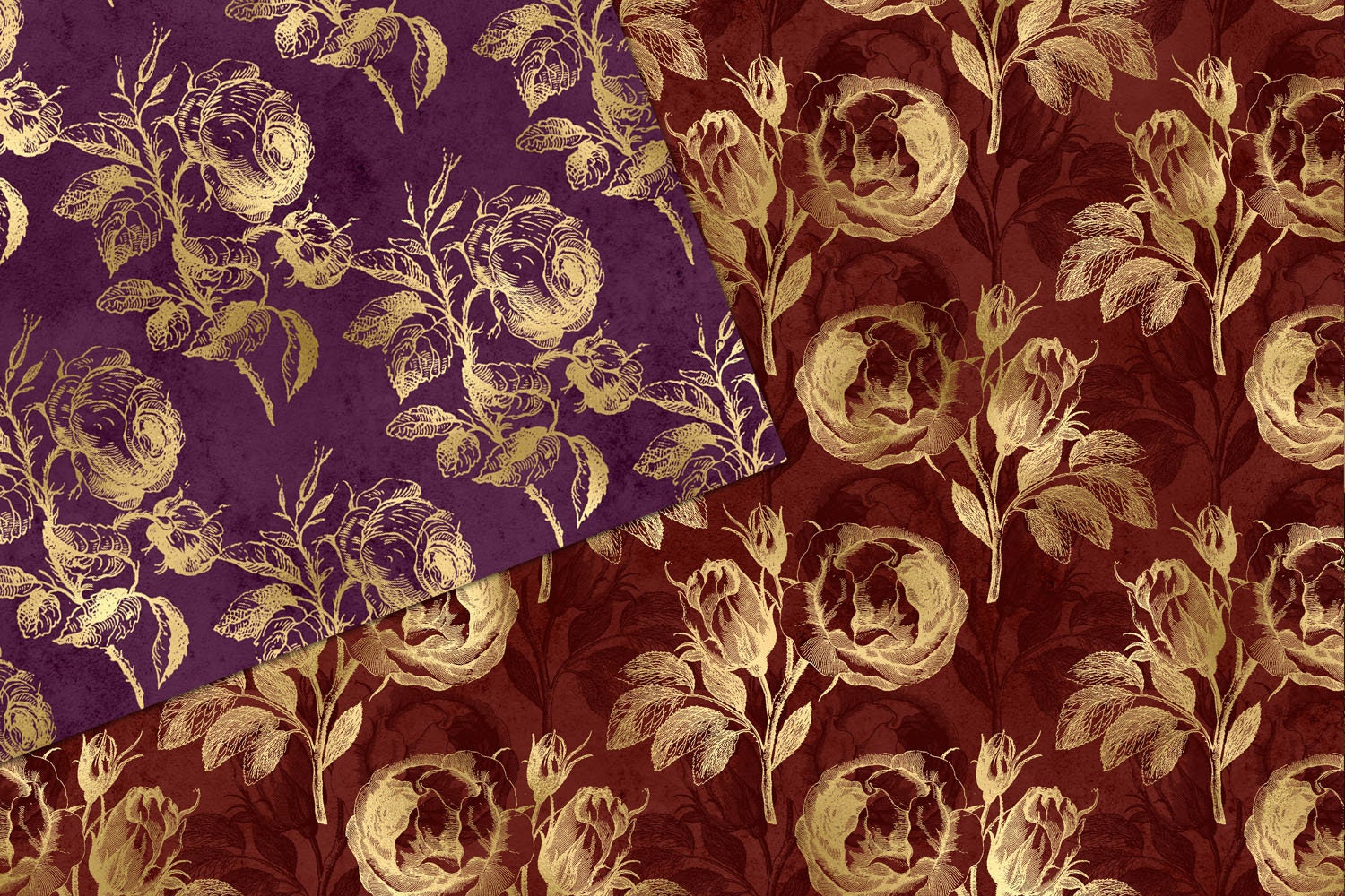 Elegant Roses Digital Paper Seamless Gold Flower Patterns | Etsy