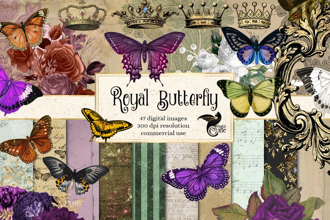 Royal Butterfly Digital Scrapbooking Kit, Digital Paper Ephemera and ...