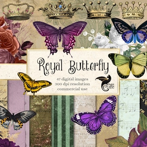 Royal Butterfly Digital Scrapbooking Kit, Digital Paper Ephemera and ...
