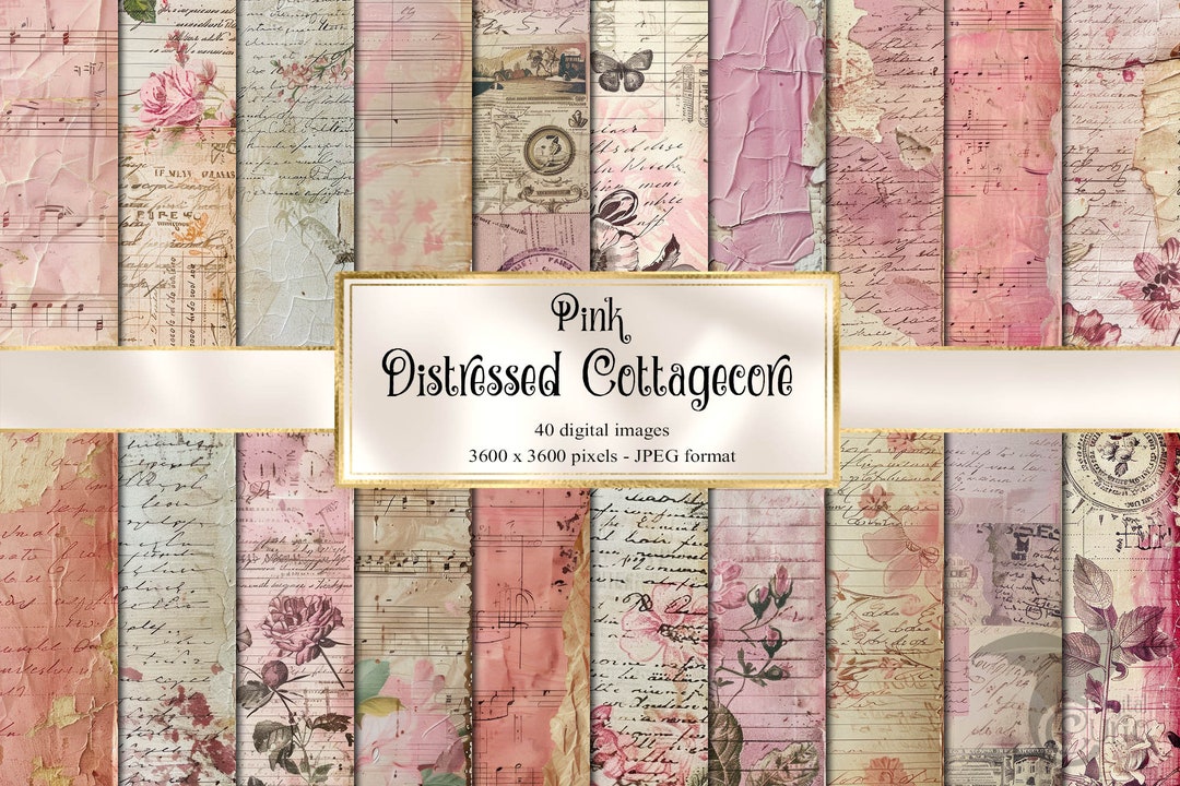 Pink Distressed Cottagecore Textures, Instant Download Vintage ...