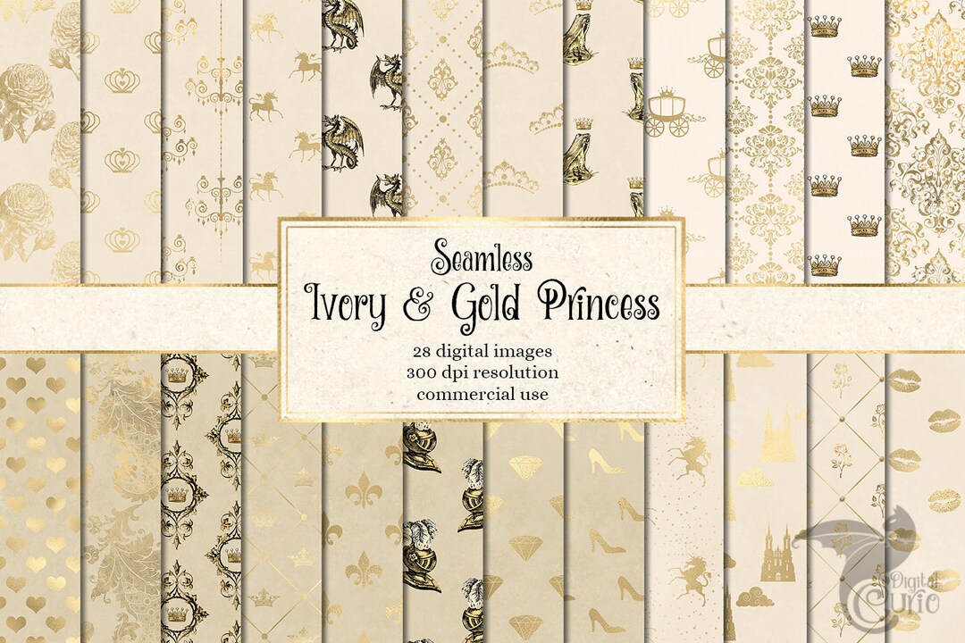 Ivory and Gold Princess Digital Paper, Seamless Fairy Princess Patterns ...