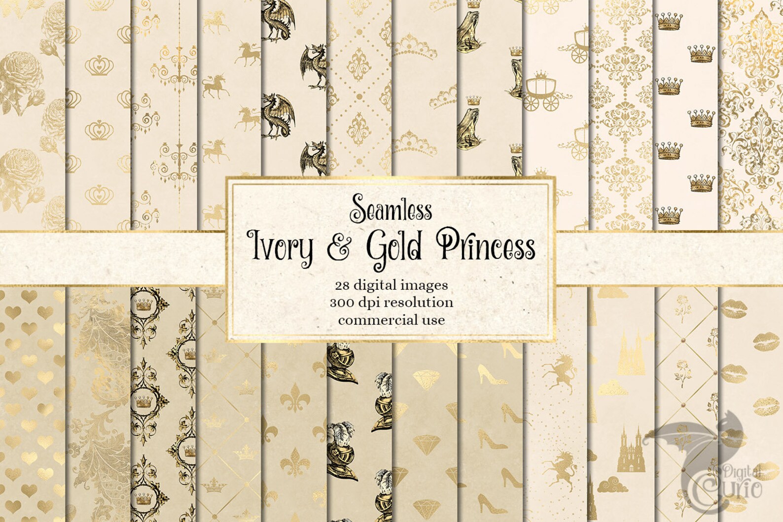 Ivory and Gold Princess Digital Paper Seamless Fairy Princess - Etsy