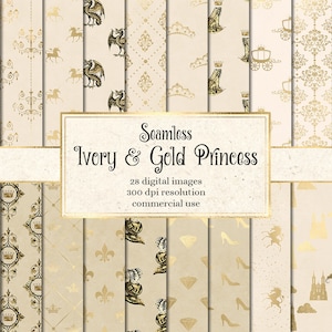 Ivory and Gold Princess Digital Paper, Seamless Fairy Princess Patterns ...