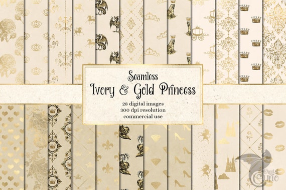 Ivory and Gold Princess Digital Paper Seamless Fairy Princess - Etsy