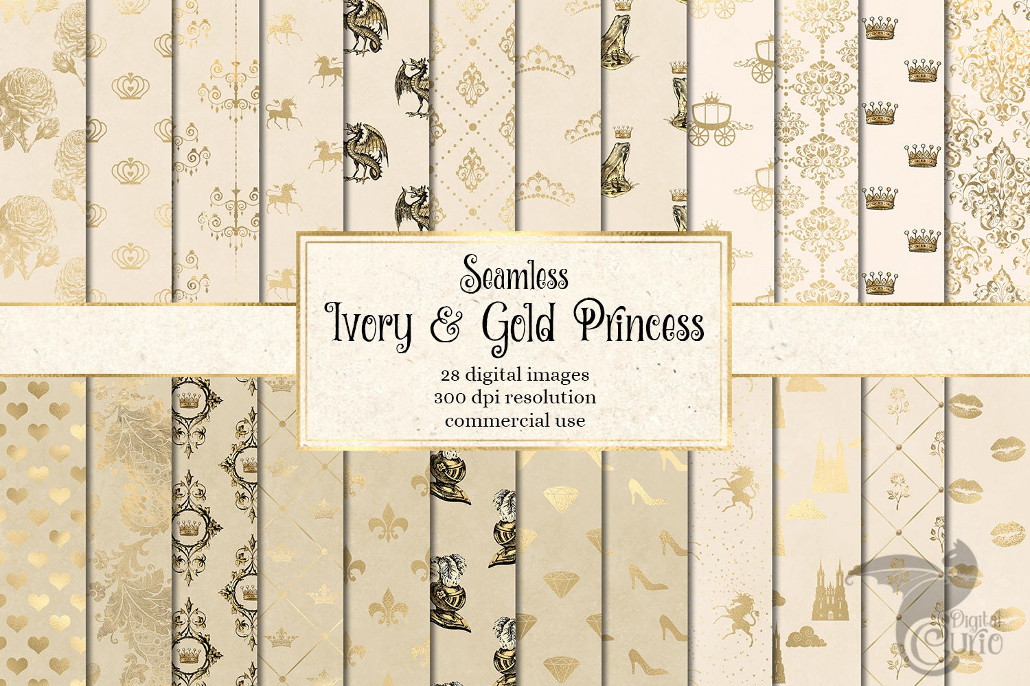 Ivory and Gold Princess Digital Paper, Seamless Printable Patterns ...