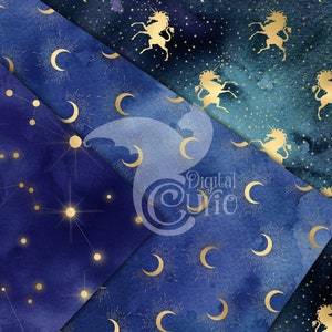 Dark Fantasy Watercolor Digital Paper – Celestial Gold Foil (seamless ...