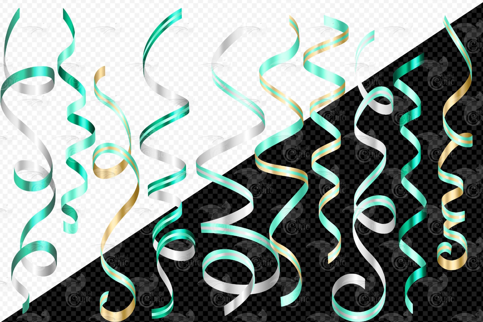 Aqua Ribbon Clip Art Curling Ribbons in Png Format Instant | Etsy