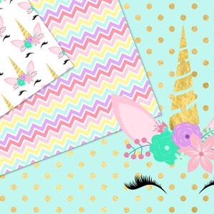 Unicorn Faces Digital Papers and Clipart, Rainbow Pastel Unicorn ...