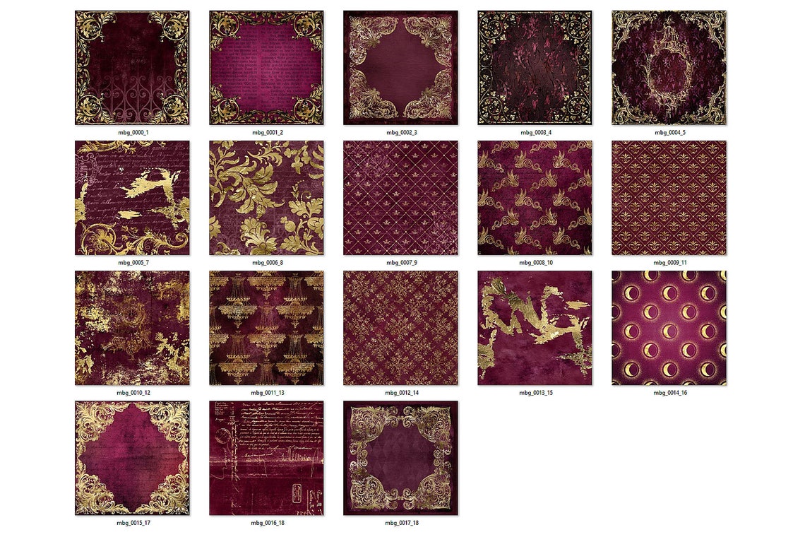 Mystic Burgundy and Gold Digital Paper Gold Foil Vintage - Etsy