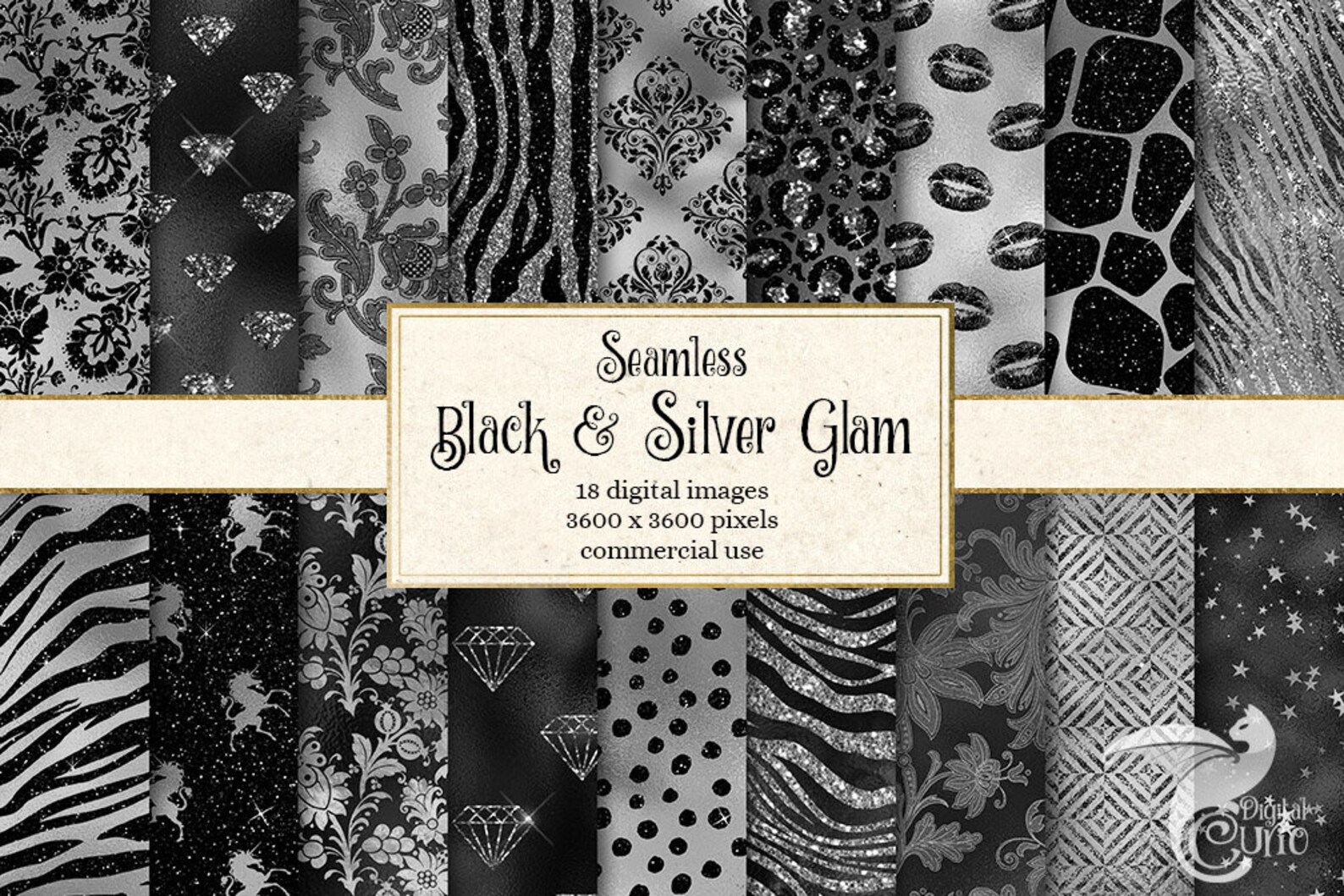 Black and Silver Glam Digital Paper Seamless Silver and Black | Etsy